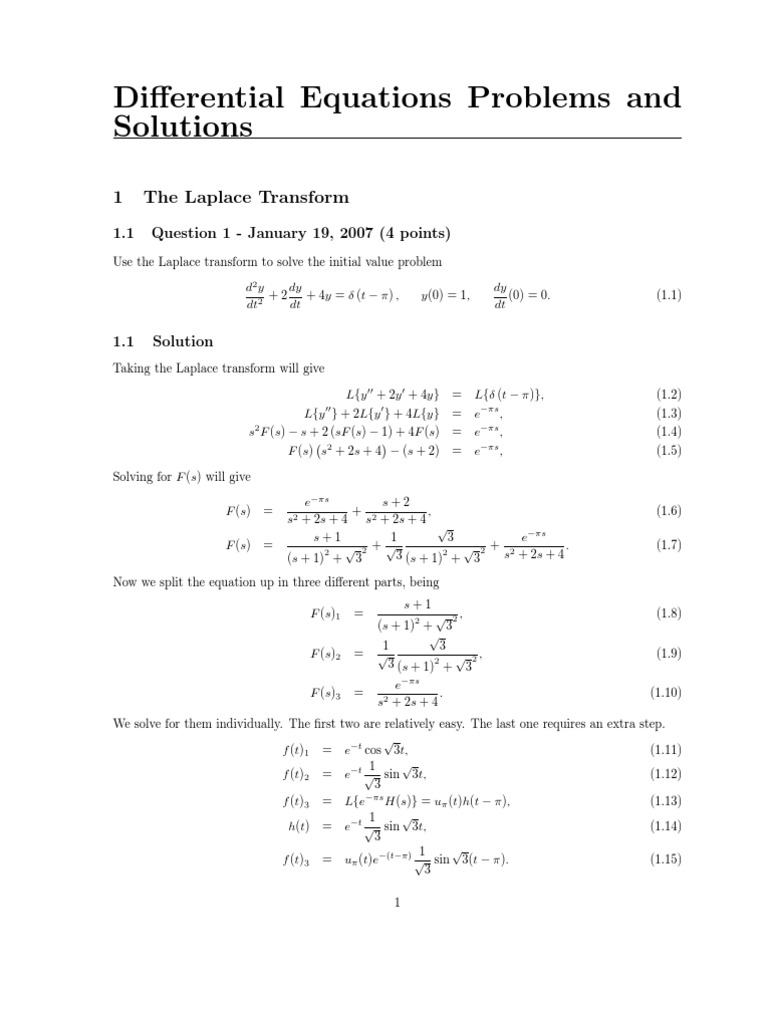Laplace Transform Differential Equations Solutions | PDF | Stability ...
