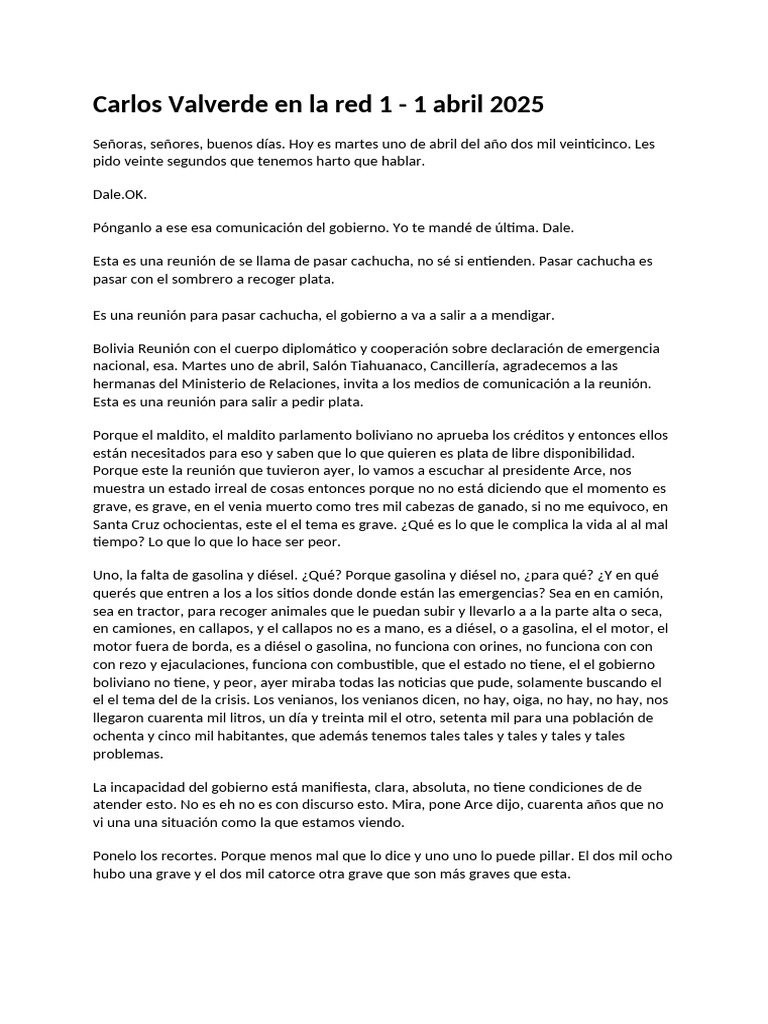 Carlos Valverde en La Red 1 - 1 Abril 2025 | PDF | Bolivia