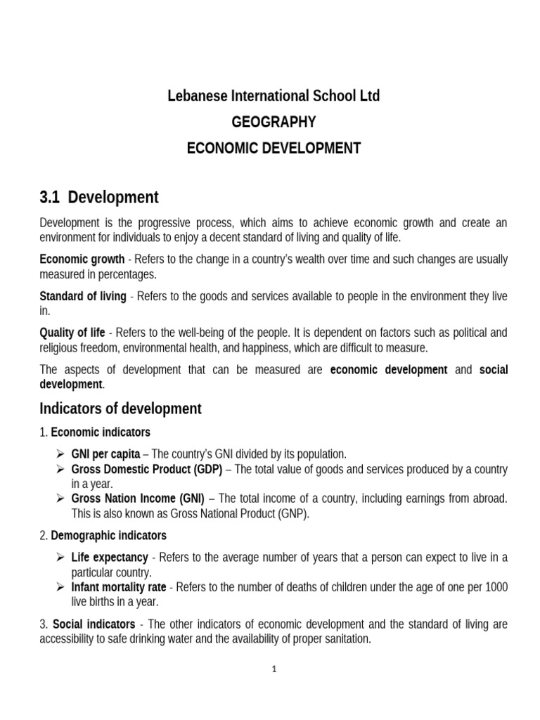 ECONOMIC DEVELOPMENT NOTES 1 | PDF | Agriculture | Renewable Energy