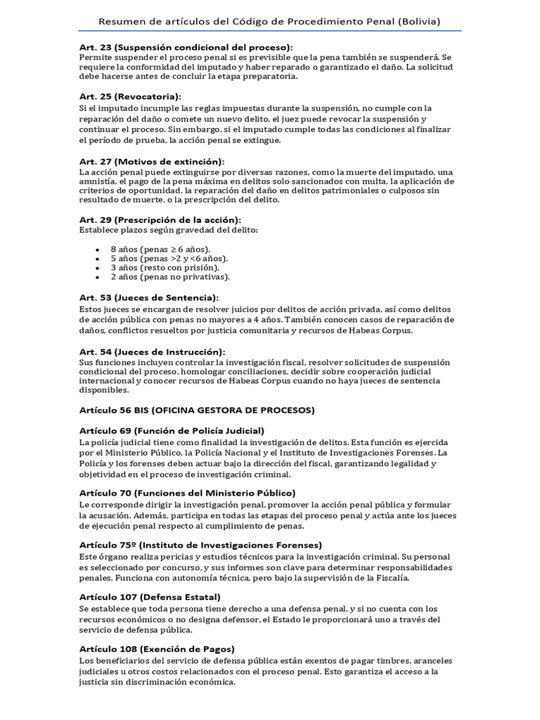 Resumen Articulos CPP | PDF | Estatuto de limitaciones | Ley Pública