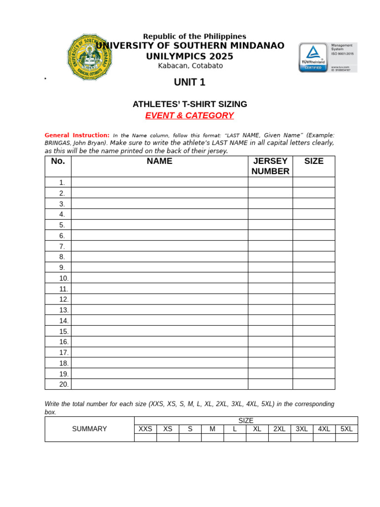 Bball General Sizing Form | PDF