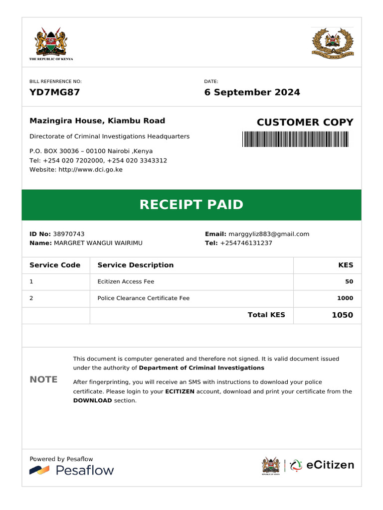 Pcc-Egsnv5lmr-Dci Receipt Good Conduct | PDF