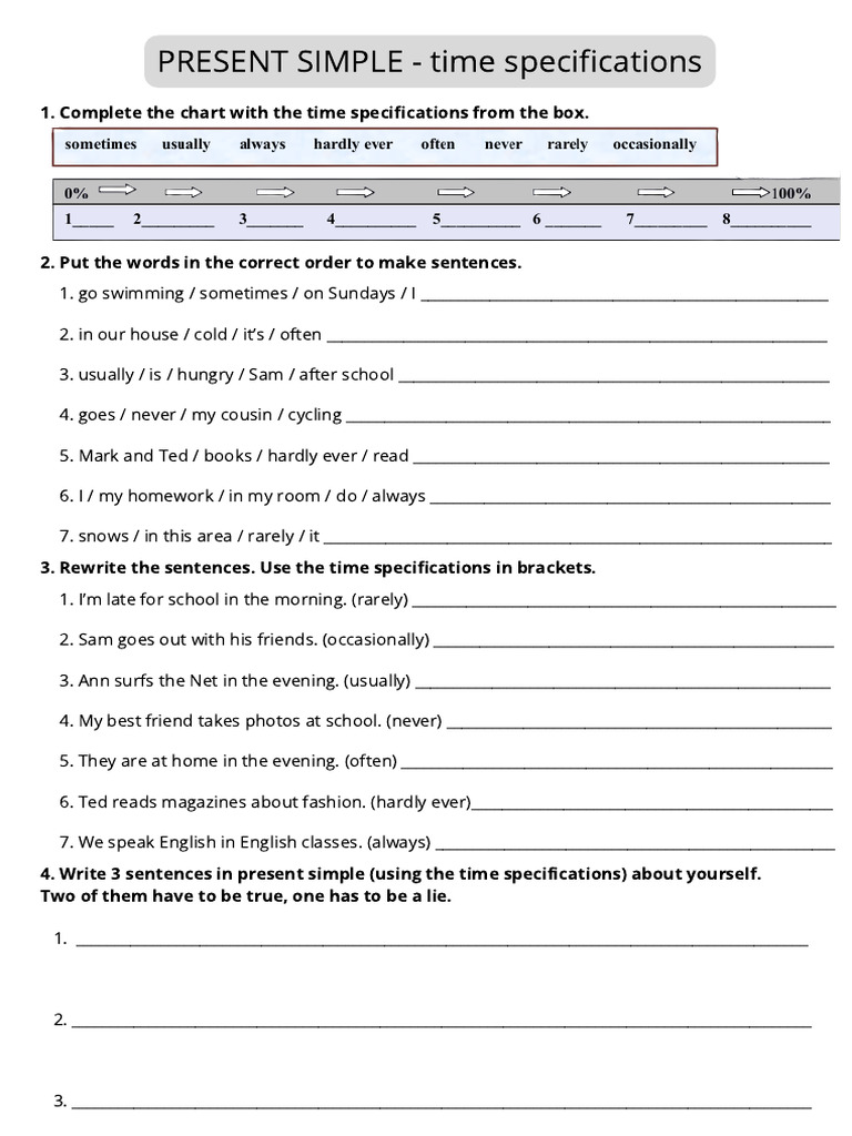 Present Simple - Time Specifications (Worksheet) | PDF