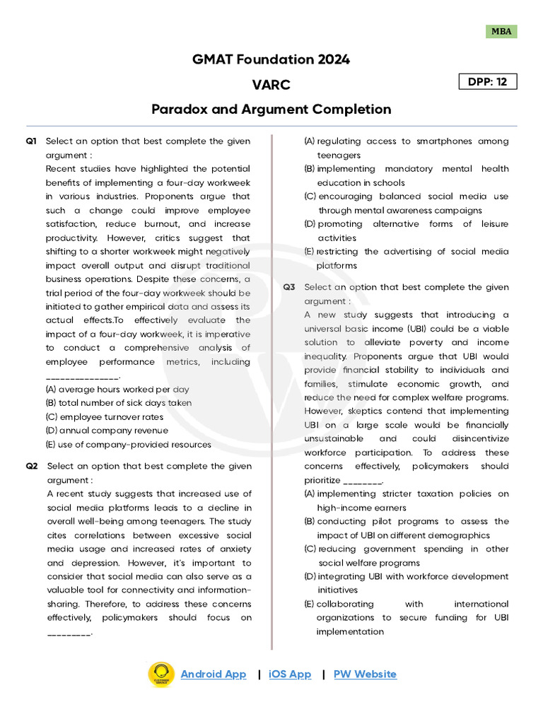 Varc - DPP 12 - GMAT Foundation 2024 | PDF | Artificial Intelligence ...