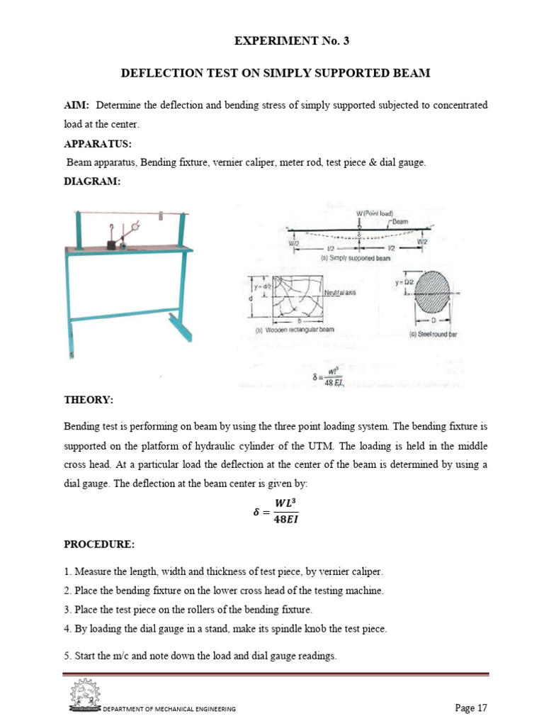 Deflection Test on Simply Supported Beam | PDF | Bending | Beam (Structure)