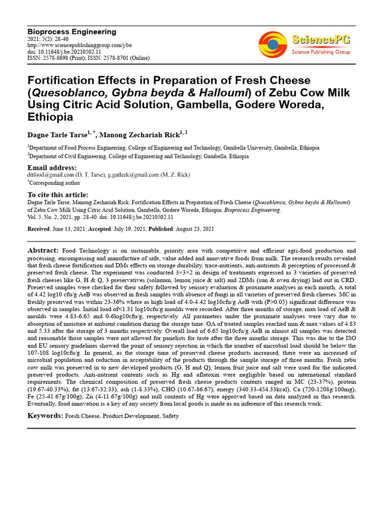 Fortification Effects in Preparation of | PDF | Cheese | Dairy Products