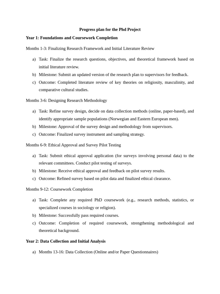 PhD Project Progress Plan Overview | PDF | Survey Methodology | Thesis