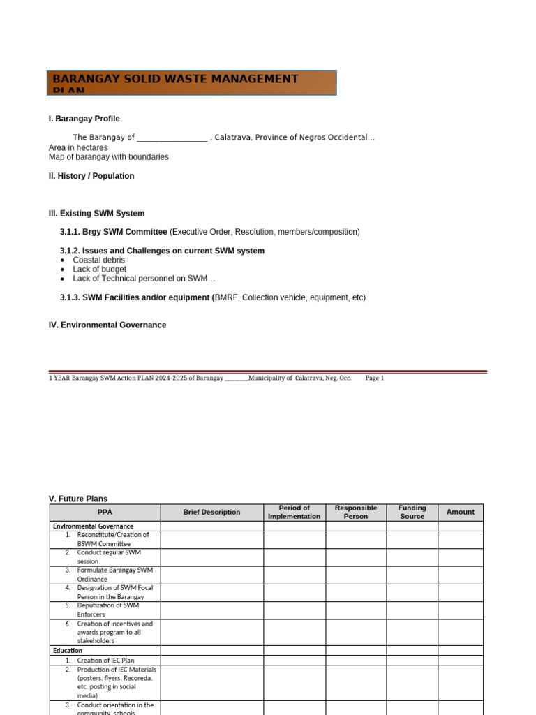Barangay SWM Action Plan | PDF | Natural Environment | Environment