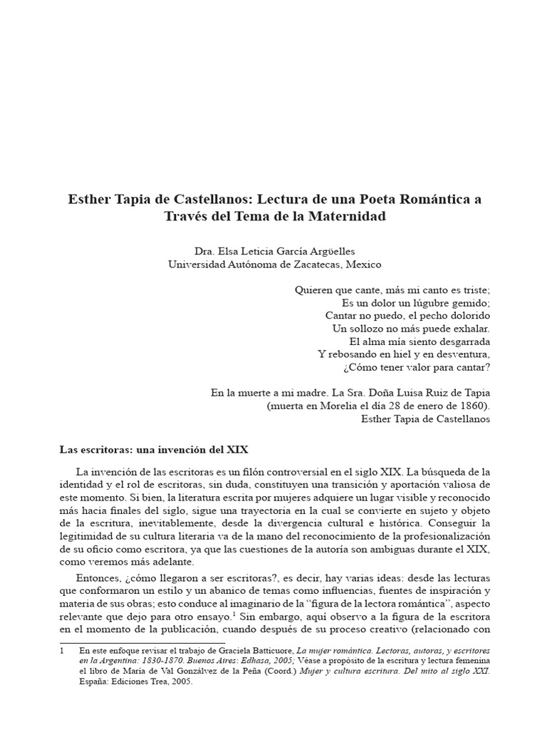 Esther Tapia de Castellanos Lectura de Una Poeta Romantica A Traves Del ...