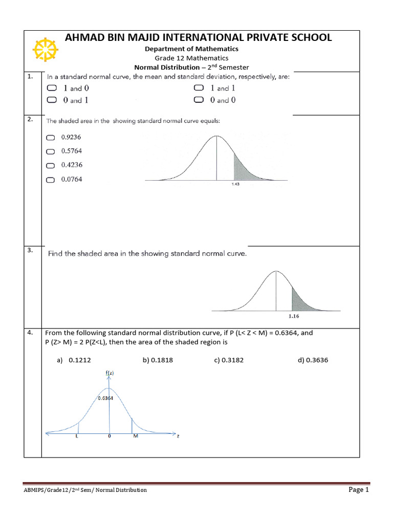 Normal Distribution, Worksheet - 4 | PDF