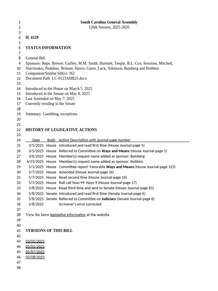 South Carolina General Assembly: Ways and Means | PDF