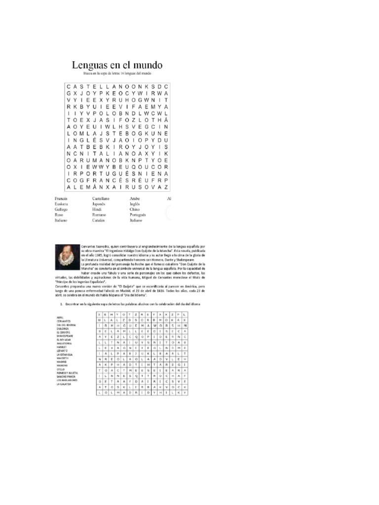 Sopas de Letras Dia Del Idioma | PDF