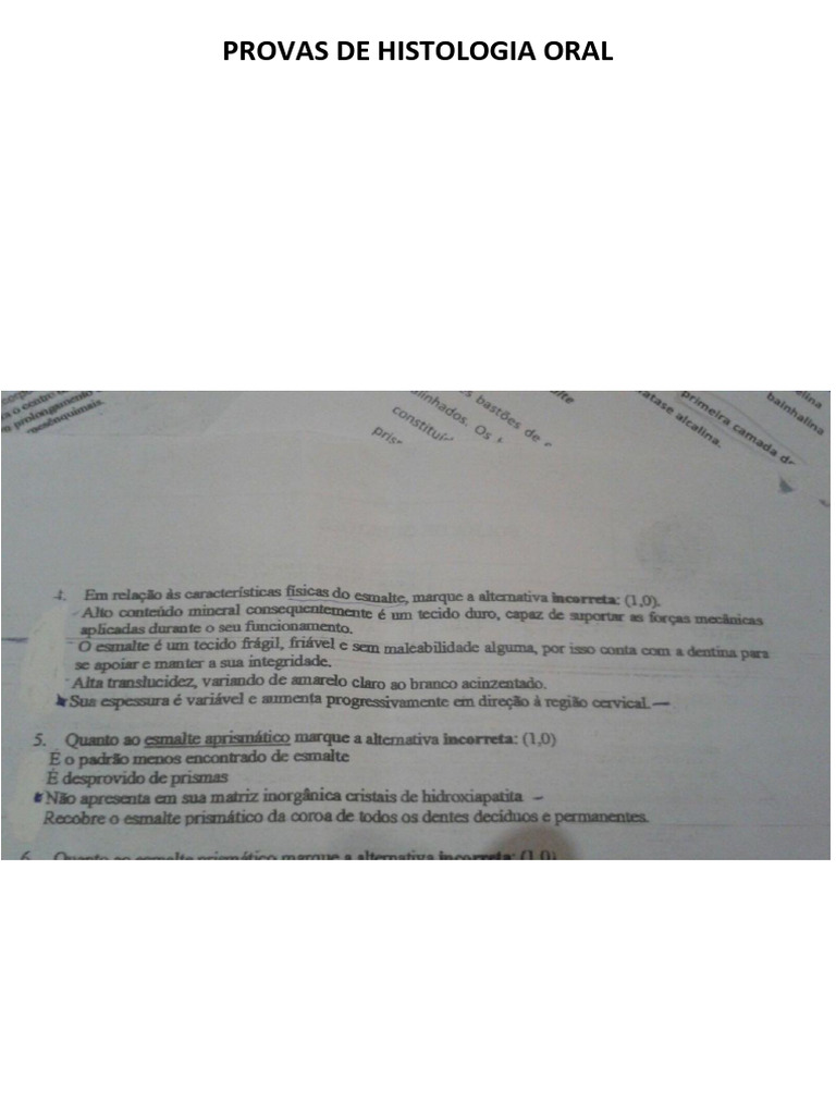 PROVAS DE HISTOLOGIA ORAL | PDF