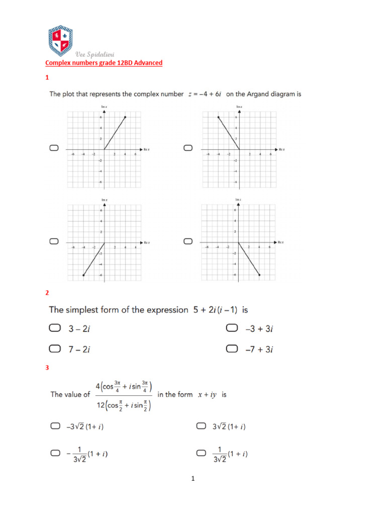 Complex Numbers Questions | PDF