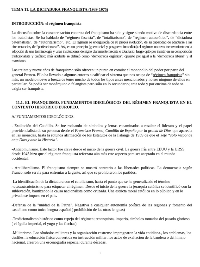 Tema 11 La Dictadura Franquista (2024) | PDF | España franquista | Francisco franco