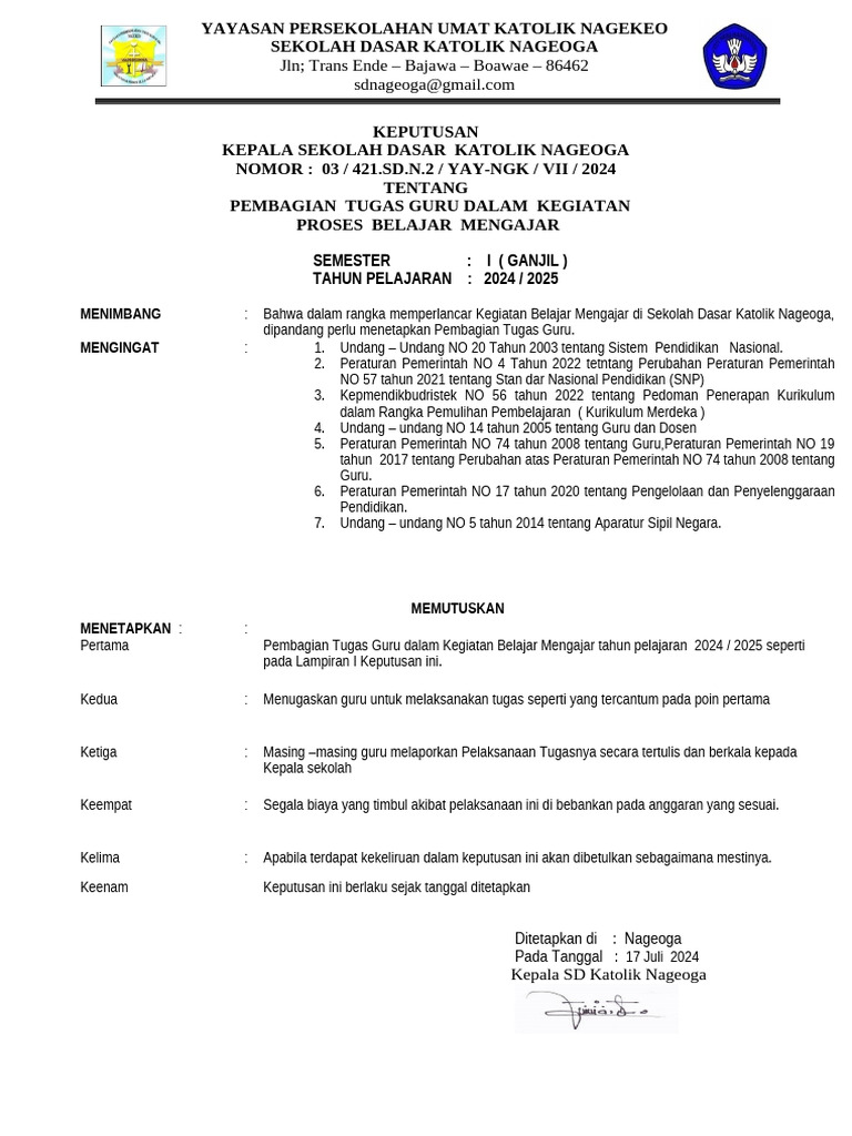 SK Tugas Guru Sm. 1 | PDF