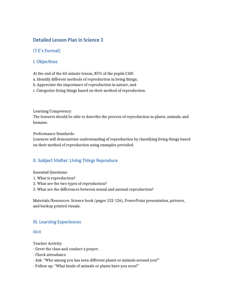 Improved 7es Lesson Plan Science | PDF | Reproduction | Learning