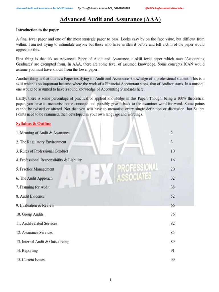 AAA - Sum. Note (Updated 2022) | PDF | Audit | Financial Audit