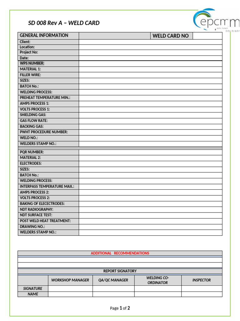 Sd 008 Weld Card | PDF