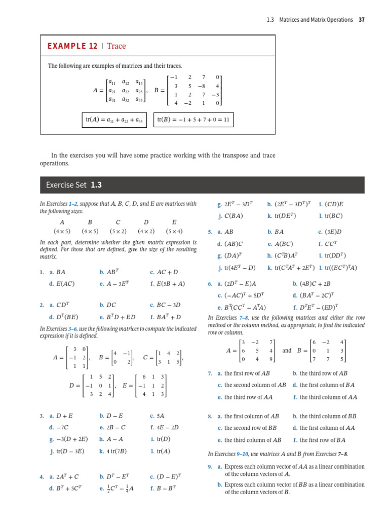 Matrix Operations and Exercises | PDF | Matrix (Mathematics) | System ...