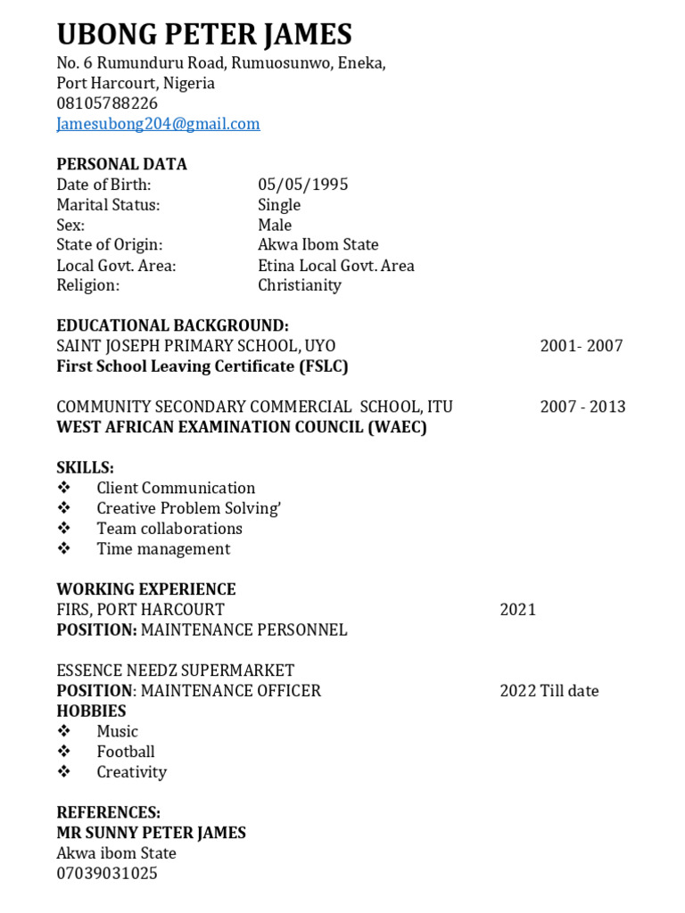 Ubong CV | PDF