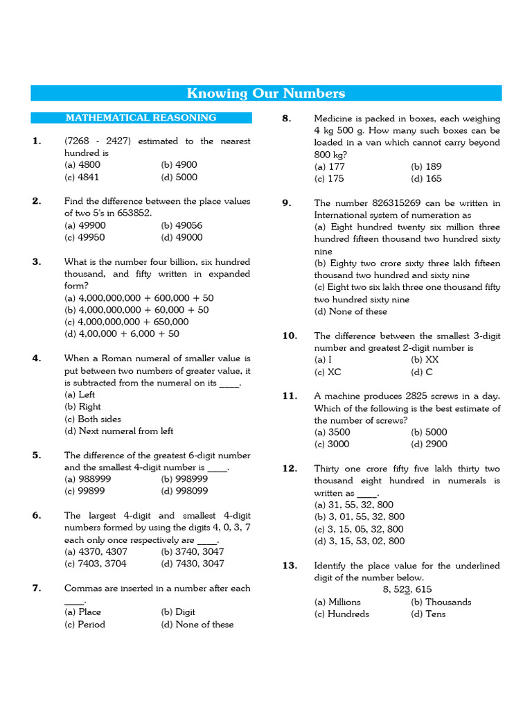6th - (Maths) Knowing Our Numbers (WS) - CBSE | PDF | Lexicology | Mathematics
