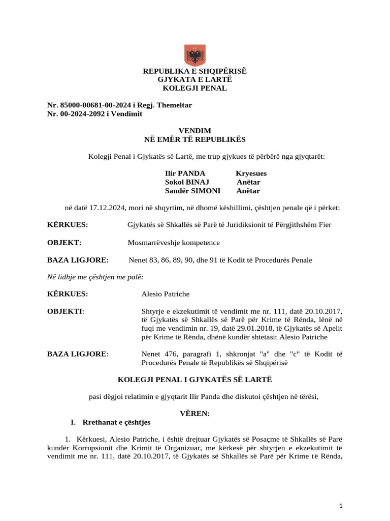 Vendimi NR 00 2024 2092 Date 17 12 2024 I KPGJL Ec7fbb70a5 | PDF