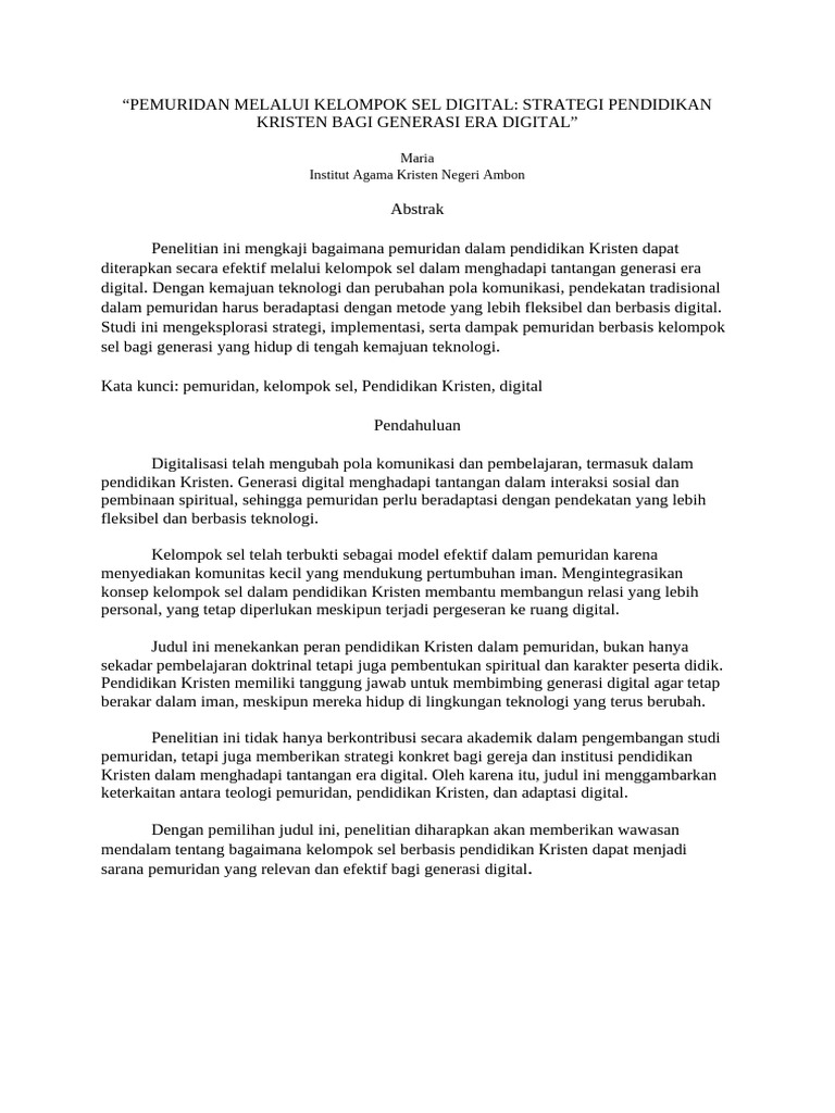 PEMURIDAN MELALUI KELOMPOK SEL DIGITAL STRATEGI PENDIDIKAN KRISTEN BAGI ...