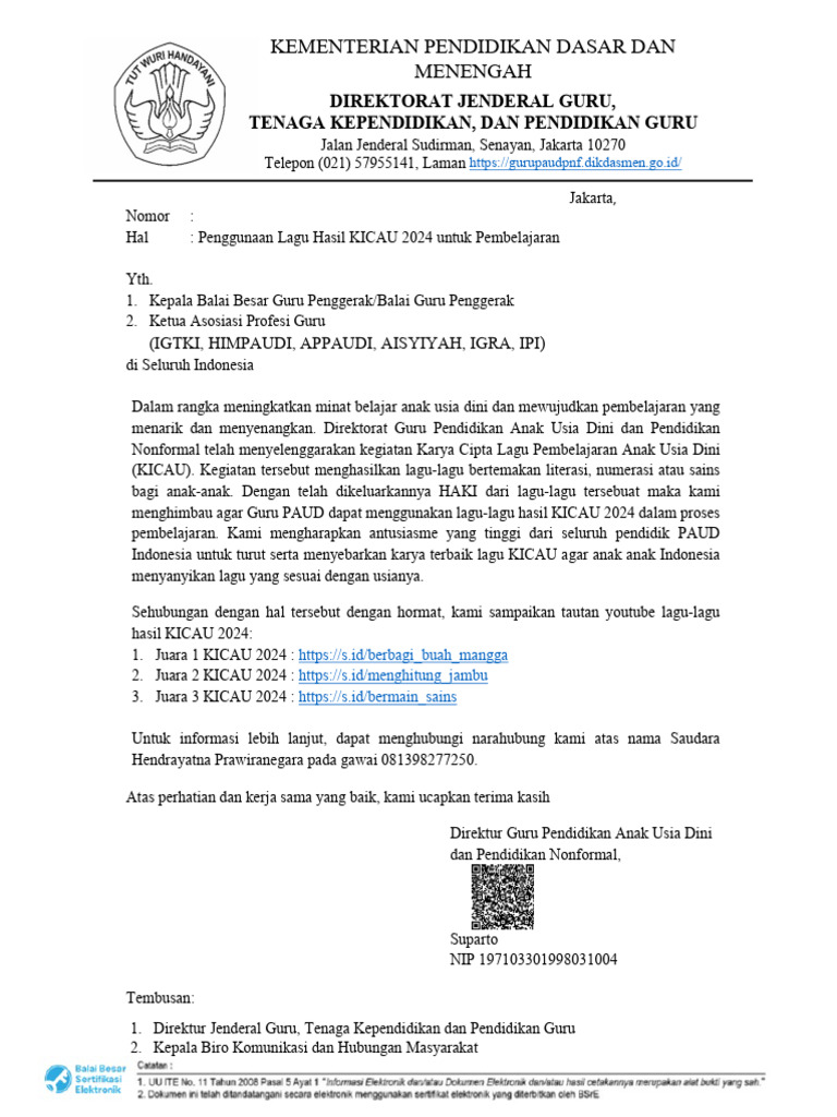 Edaran Pemanfaatan KICAU 2025 | PDF