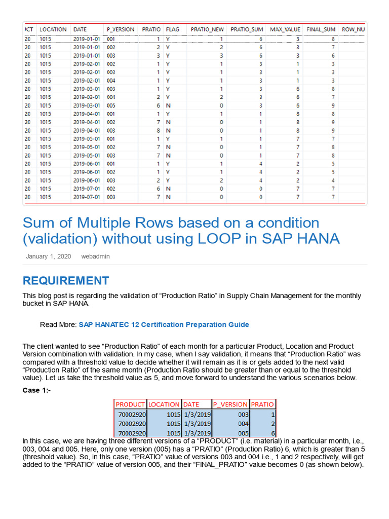 SAP HANA - Efficient Row Sum Without Loops | PDF | Computer Programming