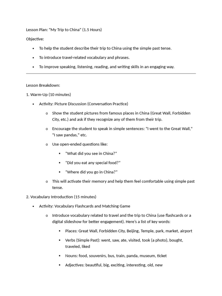 Describing Past Trips to China | PDF | Verb | Grammatical Tense