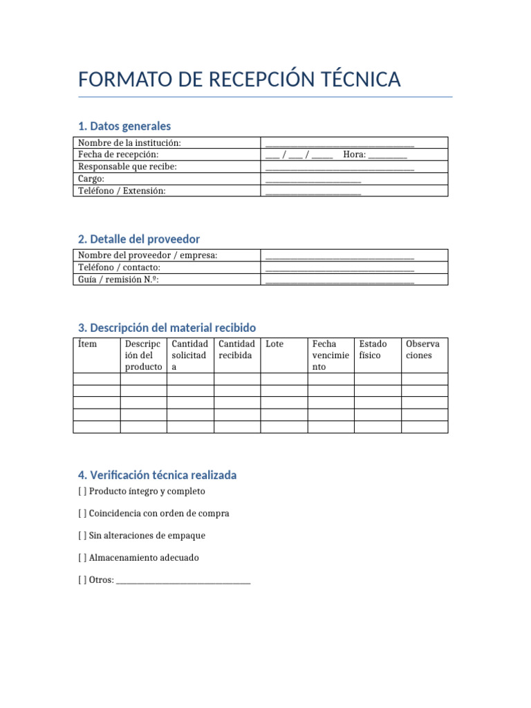 Formato Recepcion Tecnica | PDF