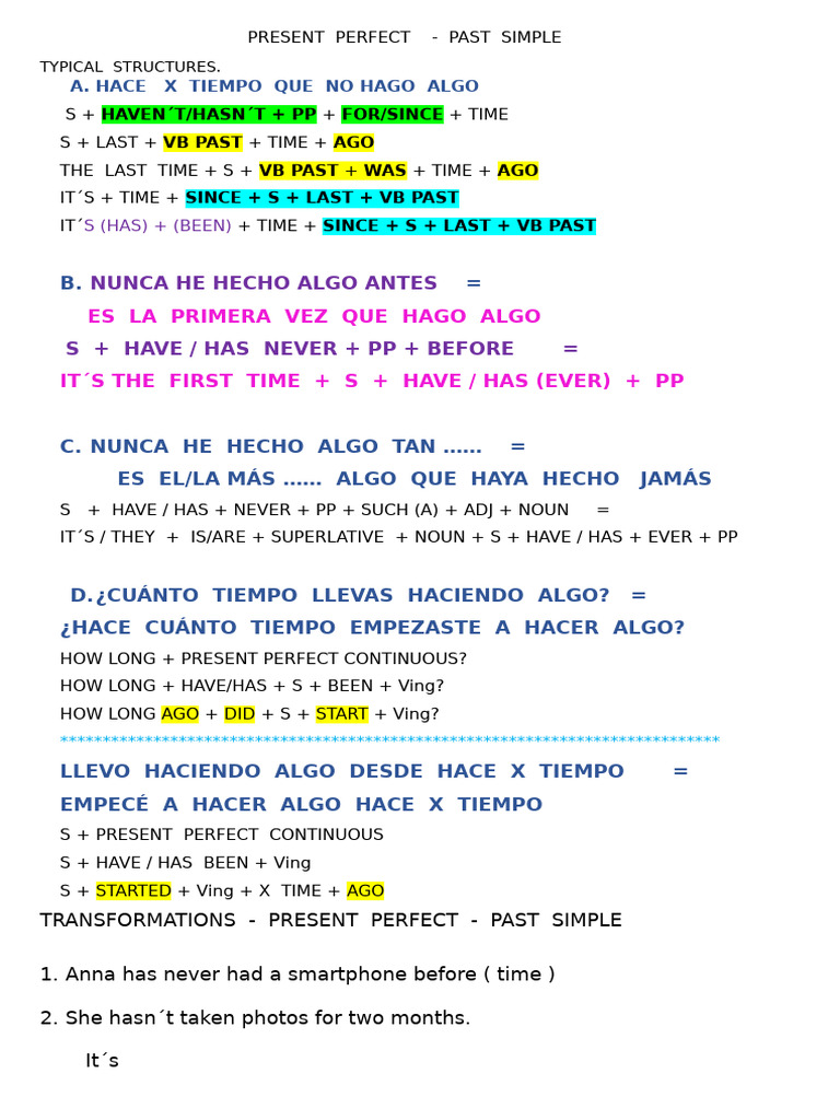 Present Perfect - Past - Transformations | PDF | Linguistics | Grammar