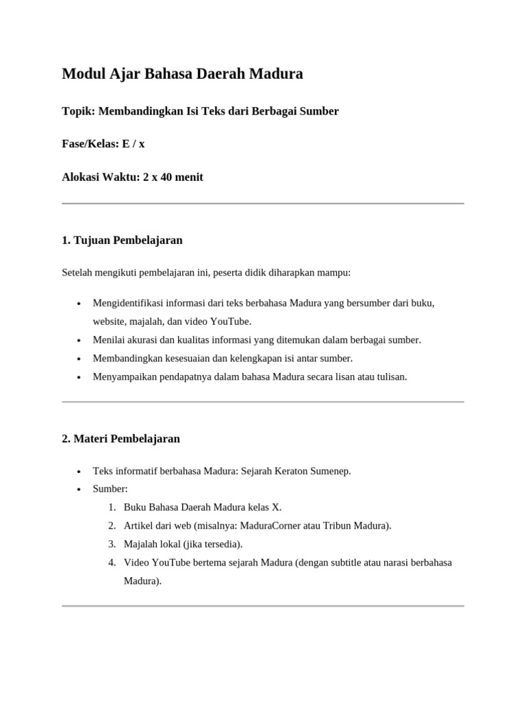 Modul Ajar Bahasa Daerah Madura 1 | PDF