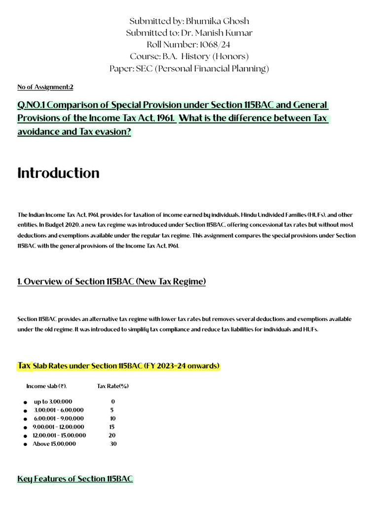 Personal Financial Planning,Assignment 2025 | PDF | Taxes | Tax Avoidance