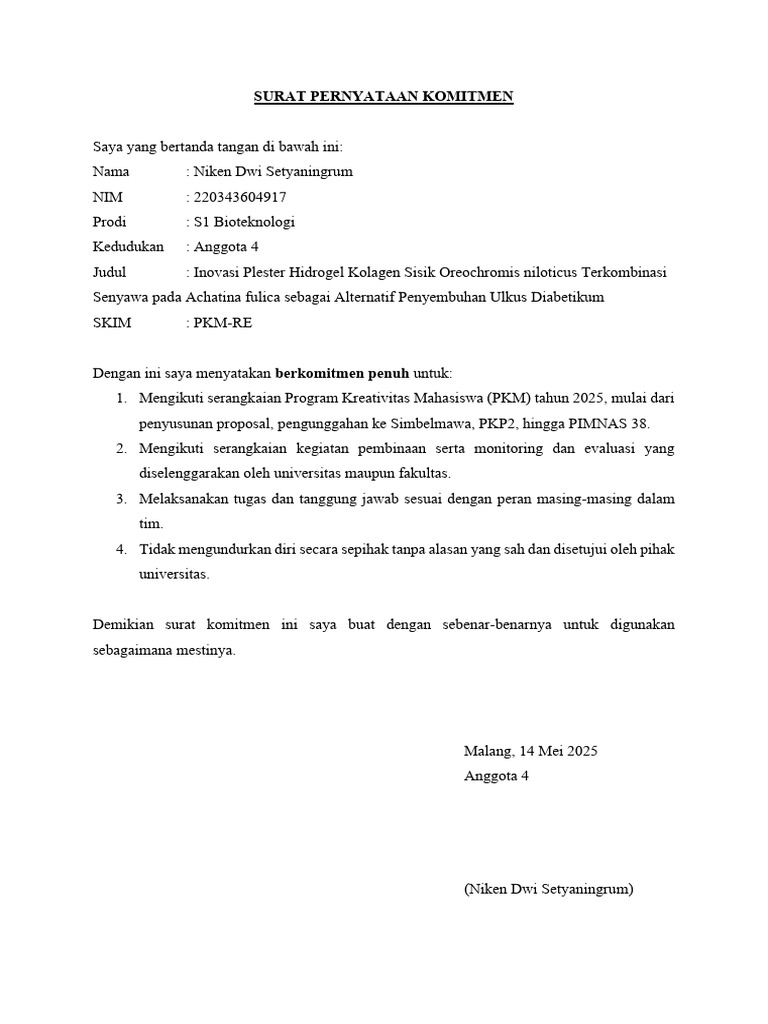 Komitmen PKM 2025 Niken Dwi Setyaningrum | PDF