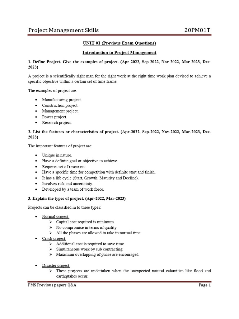 PMS Previous Year Questio and Answers | PDF | Project Management | Risk
