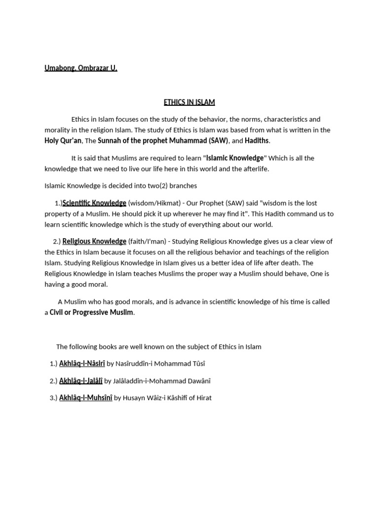 ETHICS IN ISLAM-WPS Office | PDF