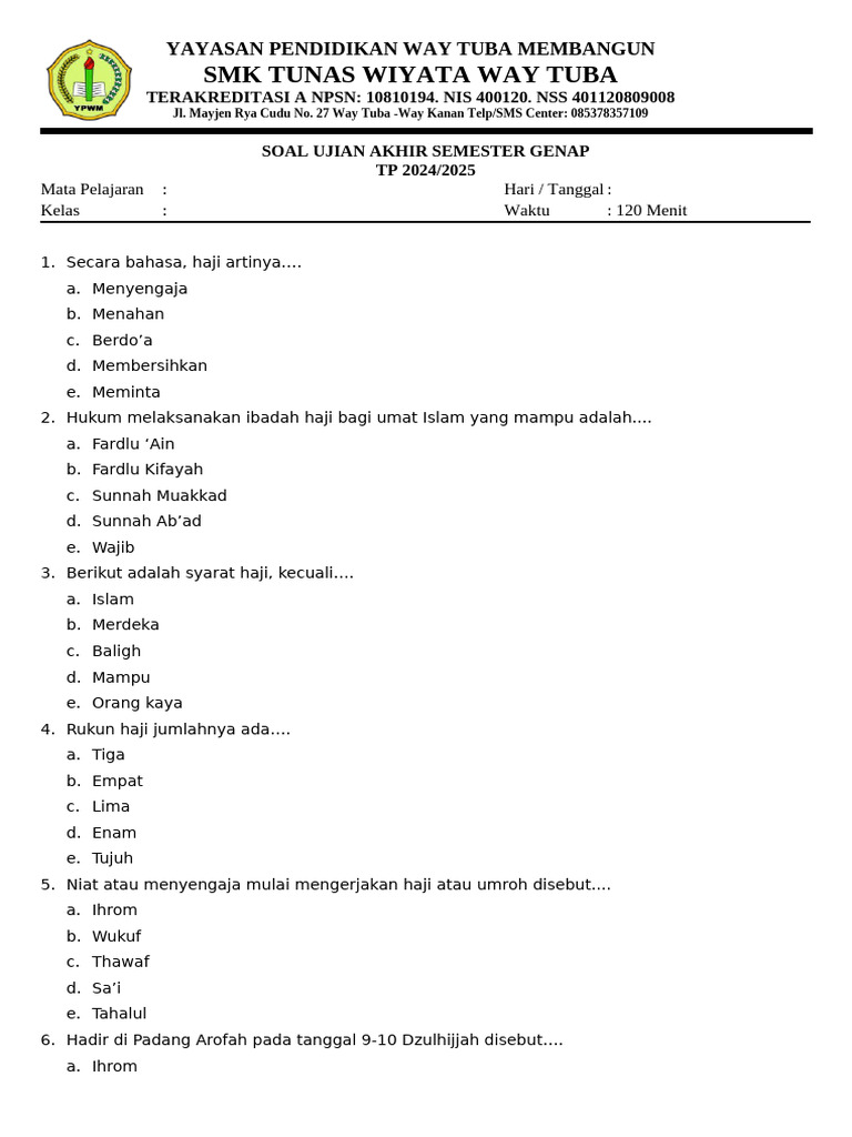 Soal Uas TSM Kelas 10 | PDF