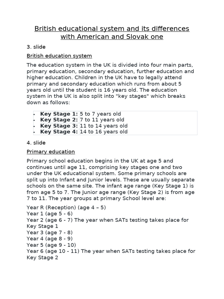 British Educational System | PDF | Educational Stages | Qualifications