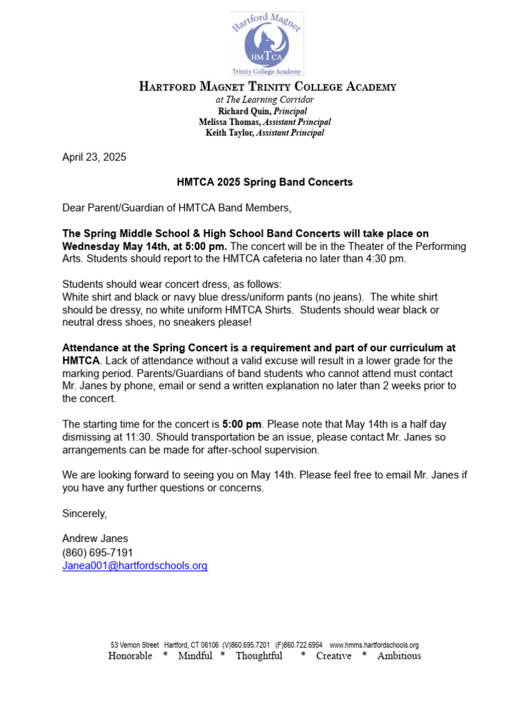 Concert Notice Letter - Spring 2025 | PDF
