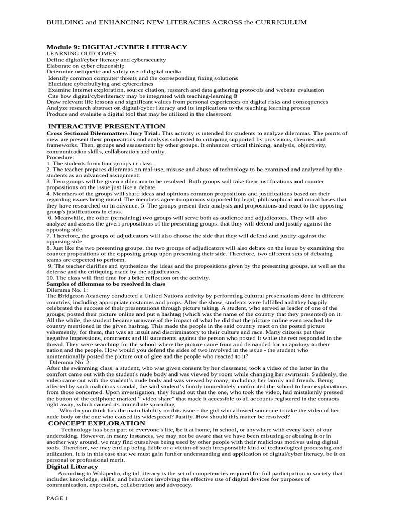 BENLAC Digital Cyber Literacy | PDF | Cybercrime | Cyberbullying