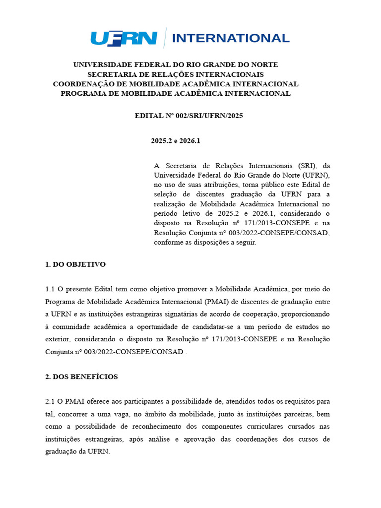 Edital PMAI 2025.2 e 2026.1 UFRN | PDF | Visto para viagem | Formação ...