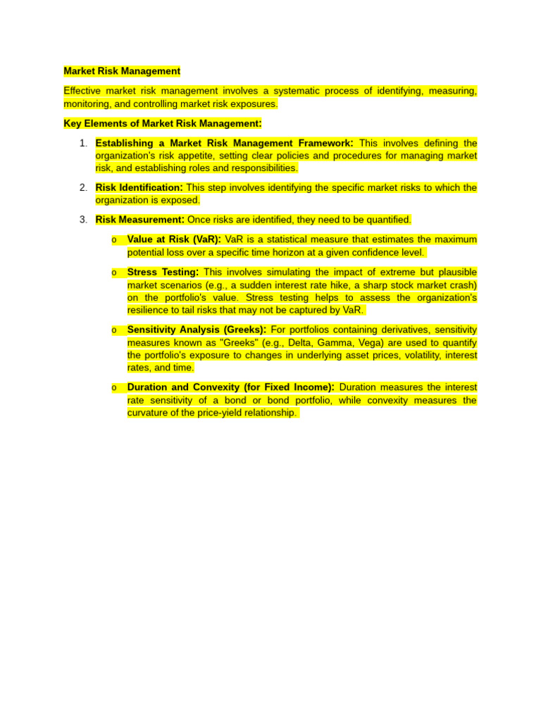 Market Risk Management | PDF | Risk | Greeks (Finance)