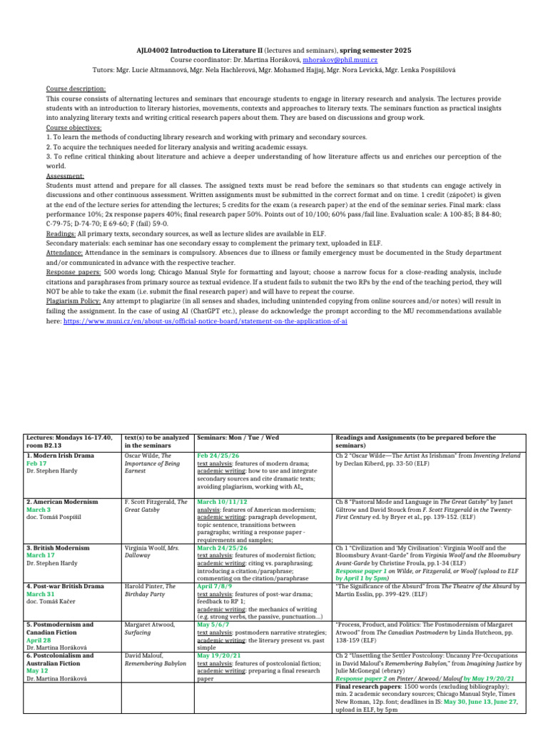 IntroLit-syllabus Spring 2025 | PDF | Lecture | Essays