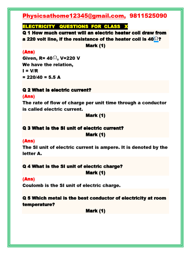 X Electricity Answers | PDF | Series And Parallel Circuits | Electric ...