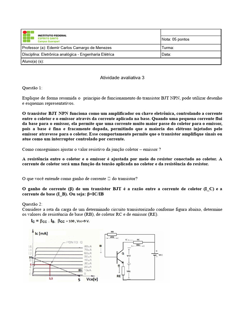 Funcionamento do Transistor BJT NPN e Cálculos | PDF