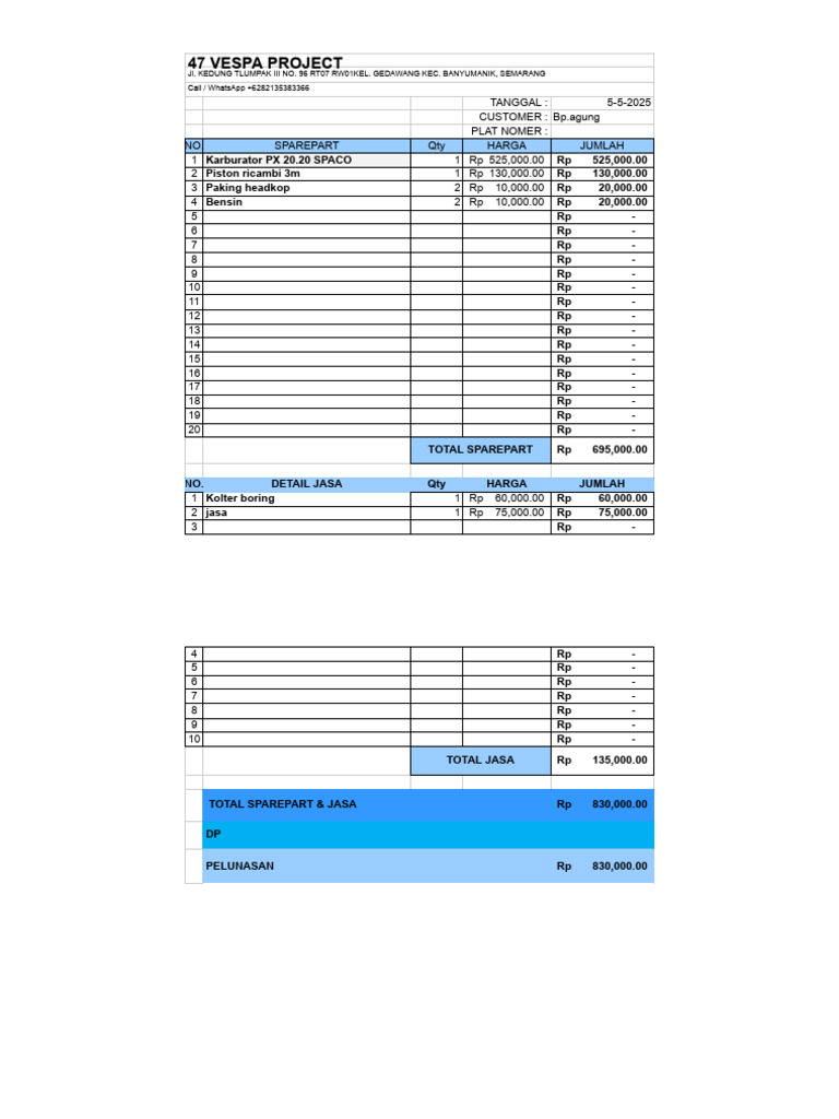 47 Vespa Project invoice-NOTA BP - AGUNG | PDF
