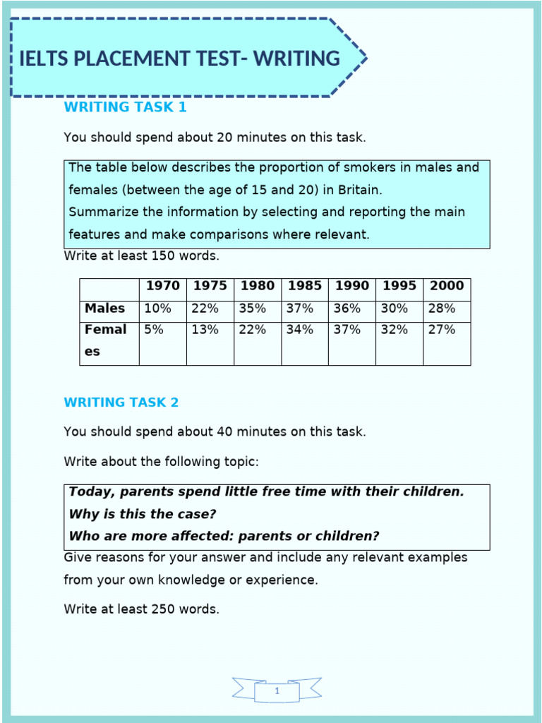 IELTS Speaking - Writing Placement Test | PDF