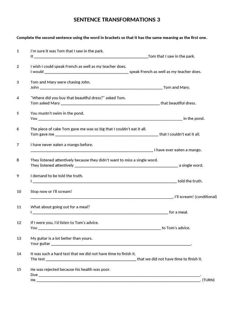 Sentence Transformations 3 | PDF